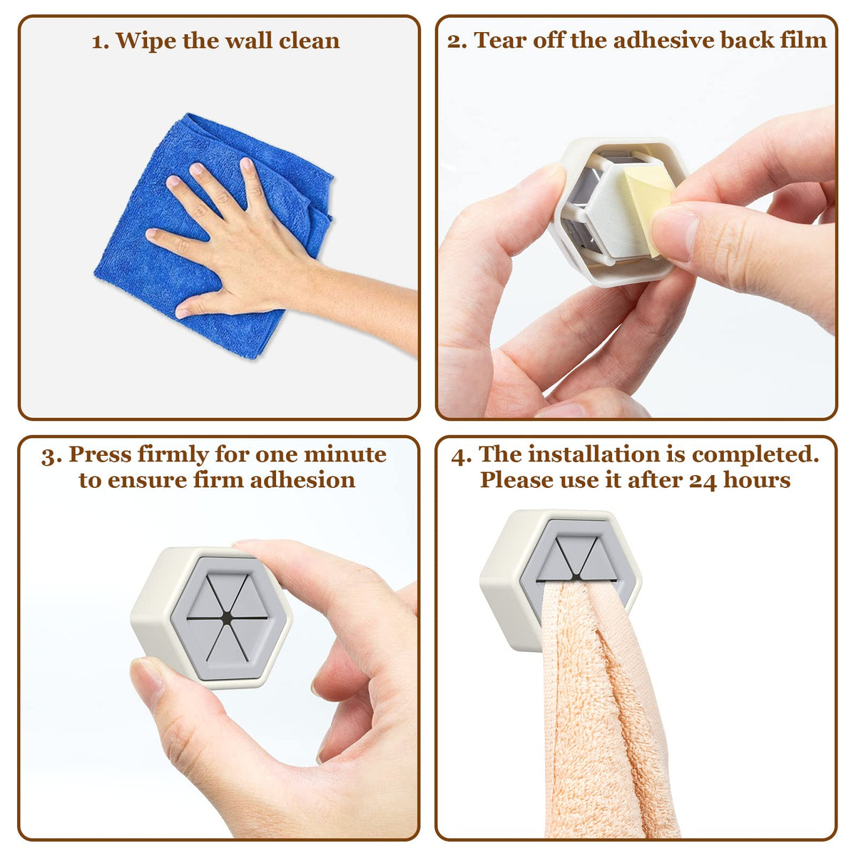 Home: Self Adhesive Push Hand Towel Hooks for Kitchen & Bathroom (4Pcs ...